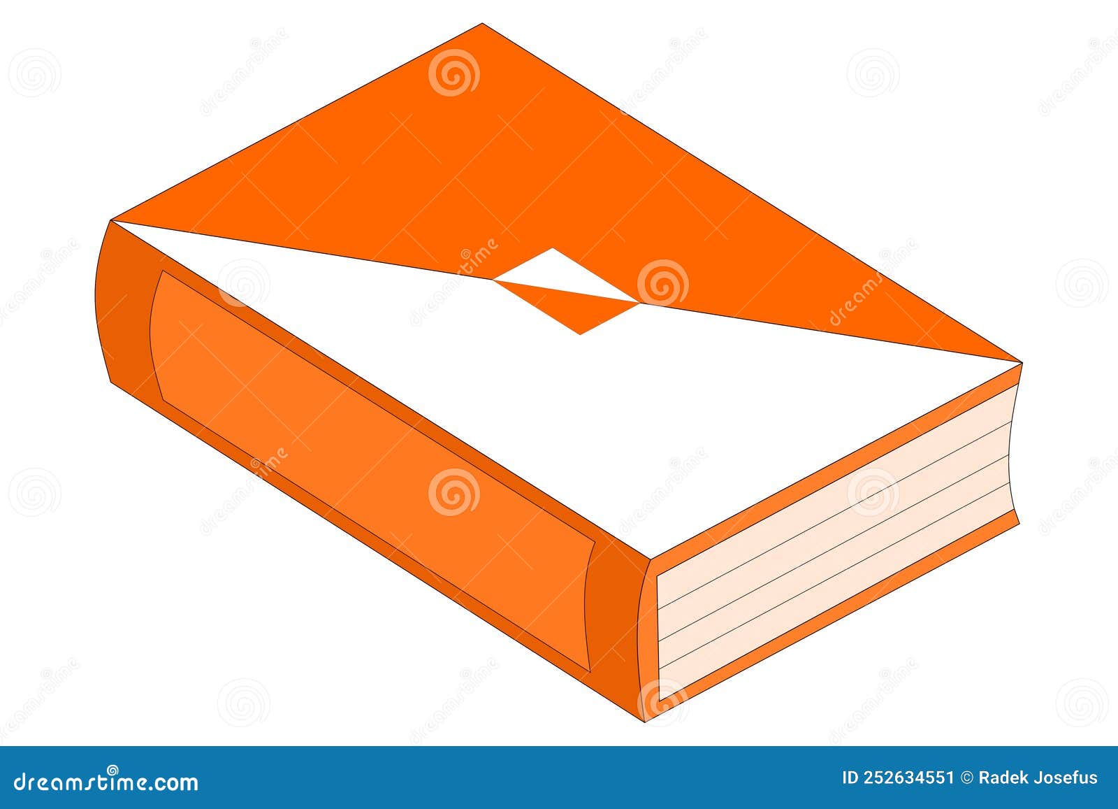 A Closed Book with an Orange-white Cover, Side and Top View Stock ...