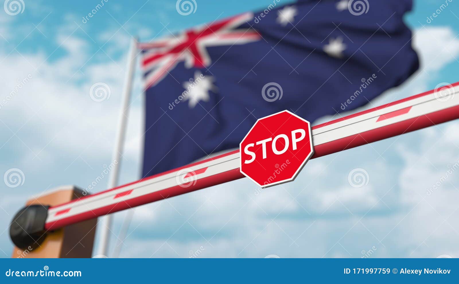 Closed Boom Gate on the Australian Flag Background. Restricted Entry or ...