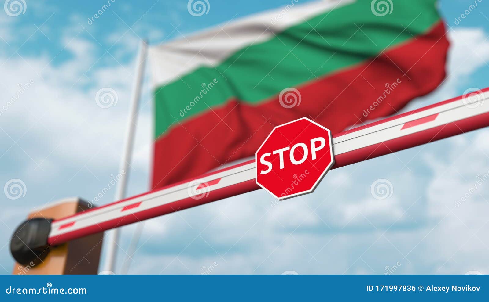 Closed Boom Gate With STOP CORONAVIRUS Sign On The Sudanian Flag ...