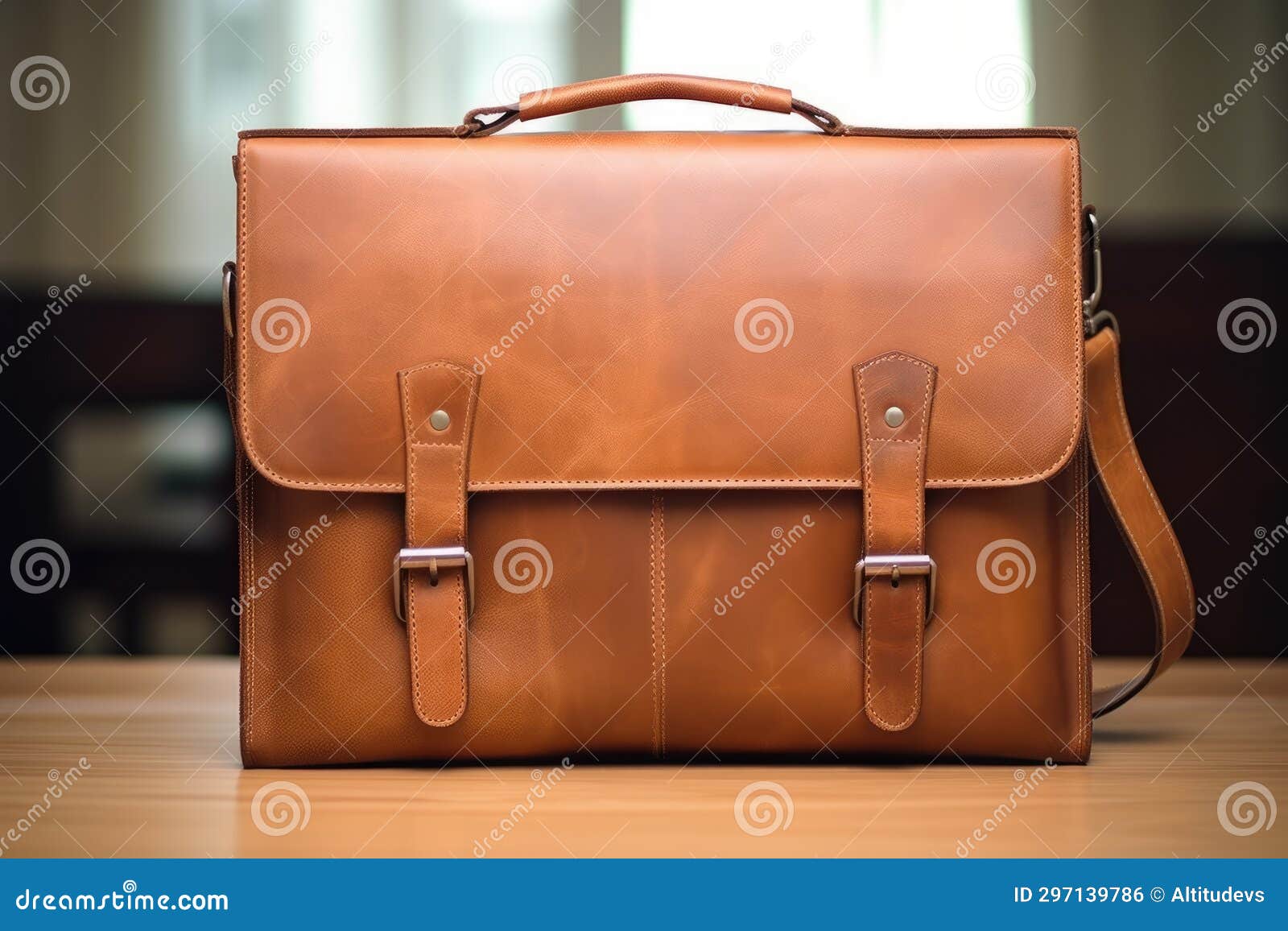 A Closed Brown Briefcase on a Table Stock Photo - Image of equipment ...