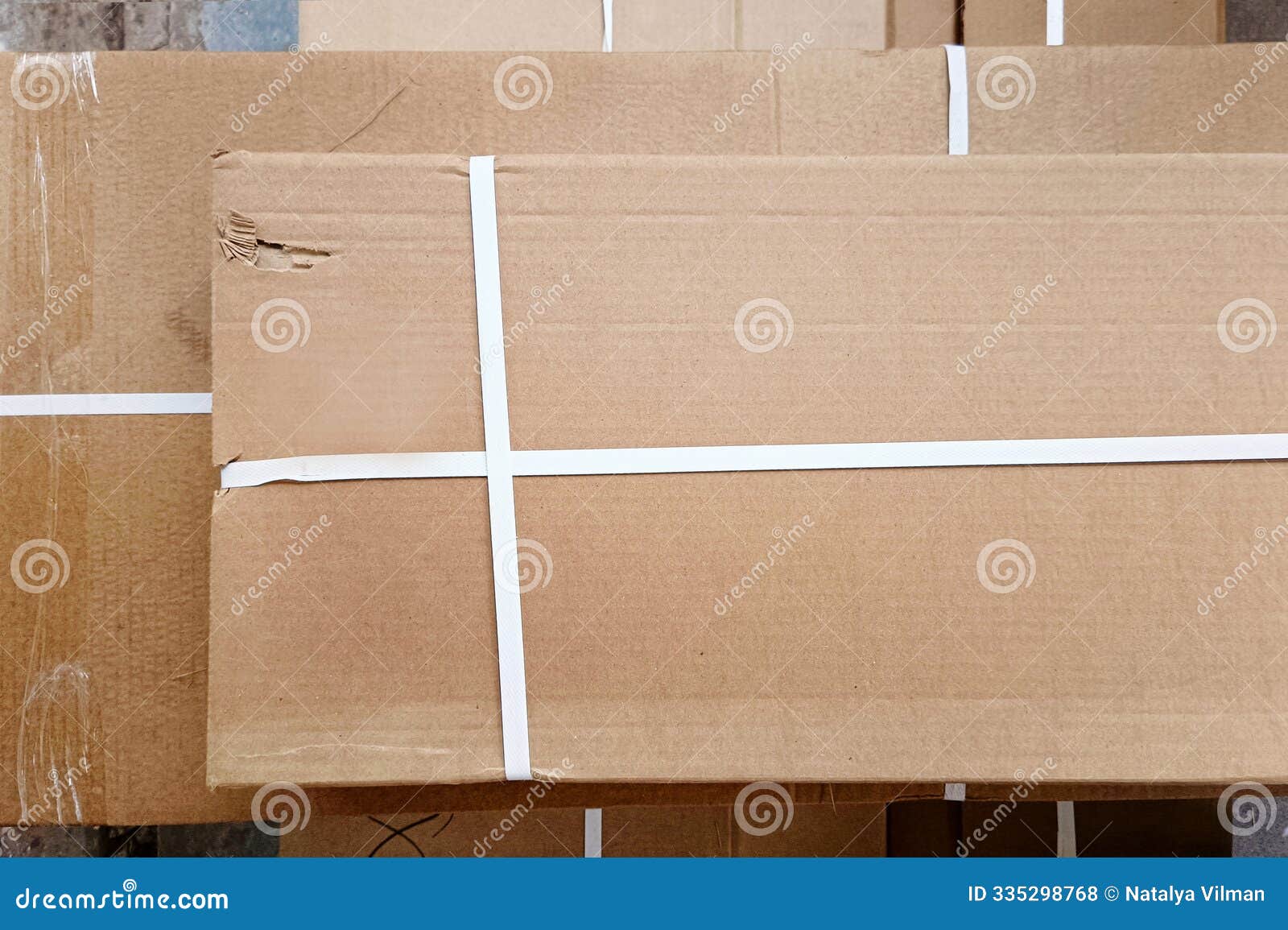 Closed Cardboard Box Taped Up, Top View Stock Photo - Image of ...