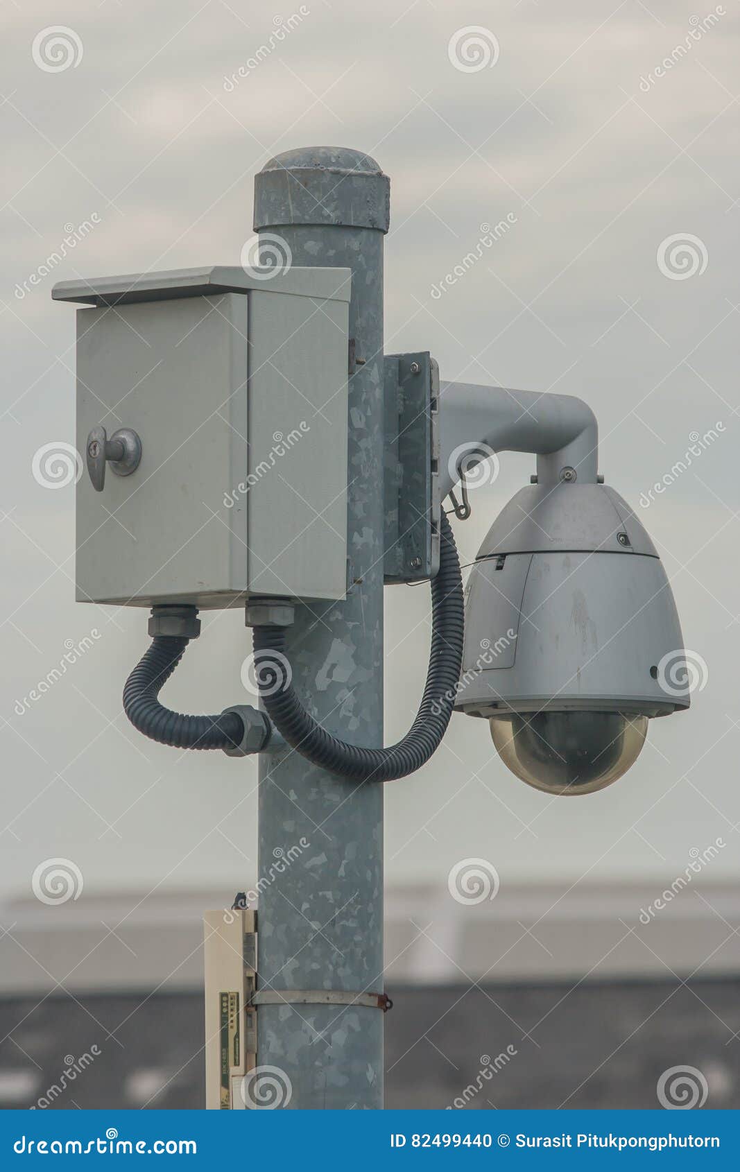 Closed-circuit Camera on Electric Pole with Walkway. Stock Photo ...
