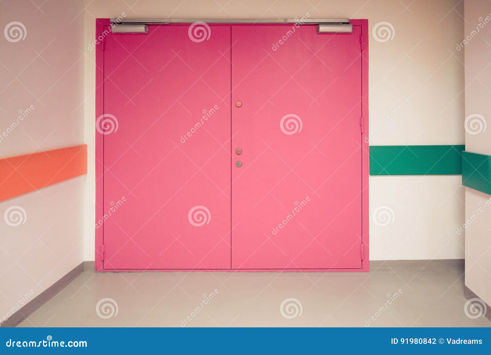 Closed Colorful Double Doors Along in the Corridor Stock Photo - Image ...
