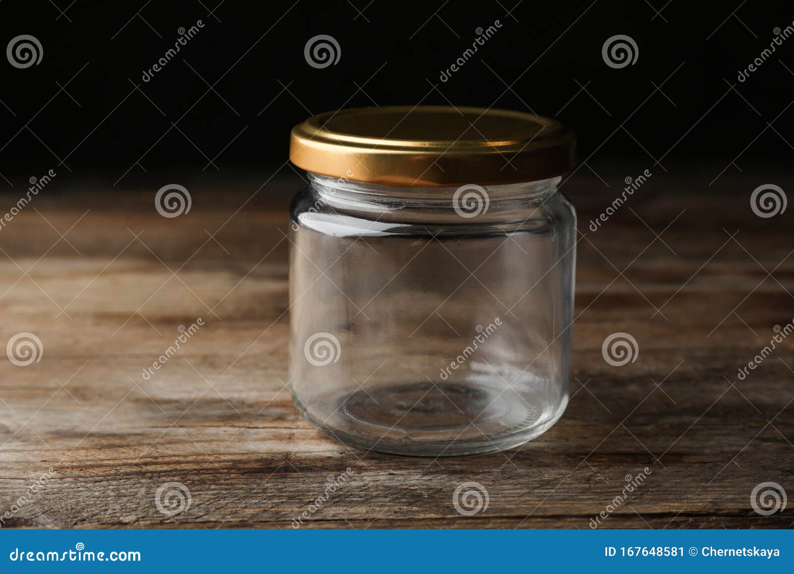Closed Empty Glass Jar on Table Stock Image - Image of metal ...