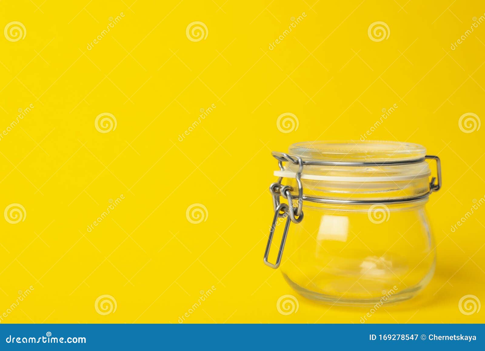 Closed Empty Glass Jar on Yellow, Space for Text Stock Image - Image of ...