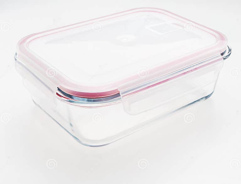 Closed and Empty Glass Tupperware. Isolated on White Background Stock ...