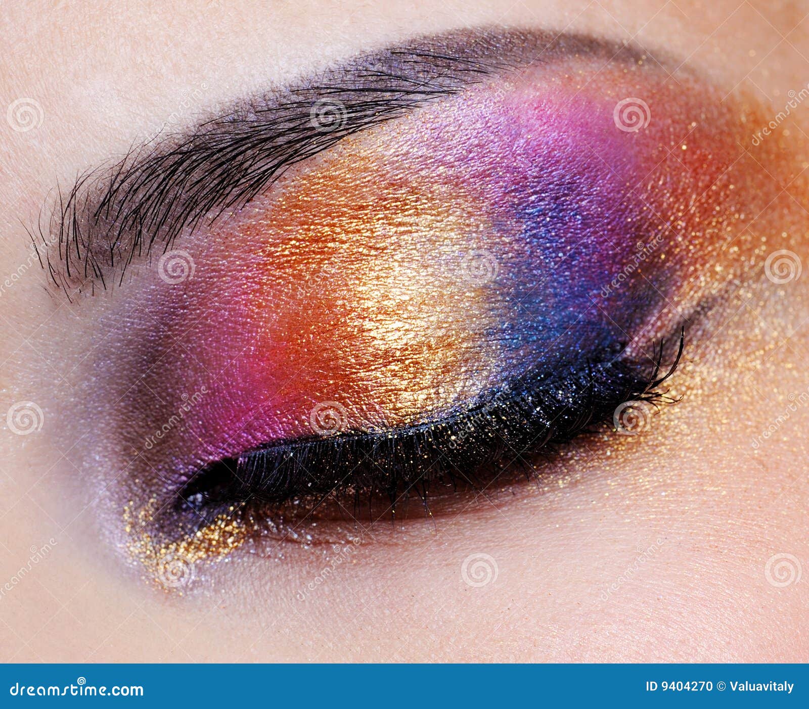 Closed Eye with Multicoloured Eyeshadow Stock Photo - Image of macro ...