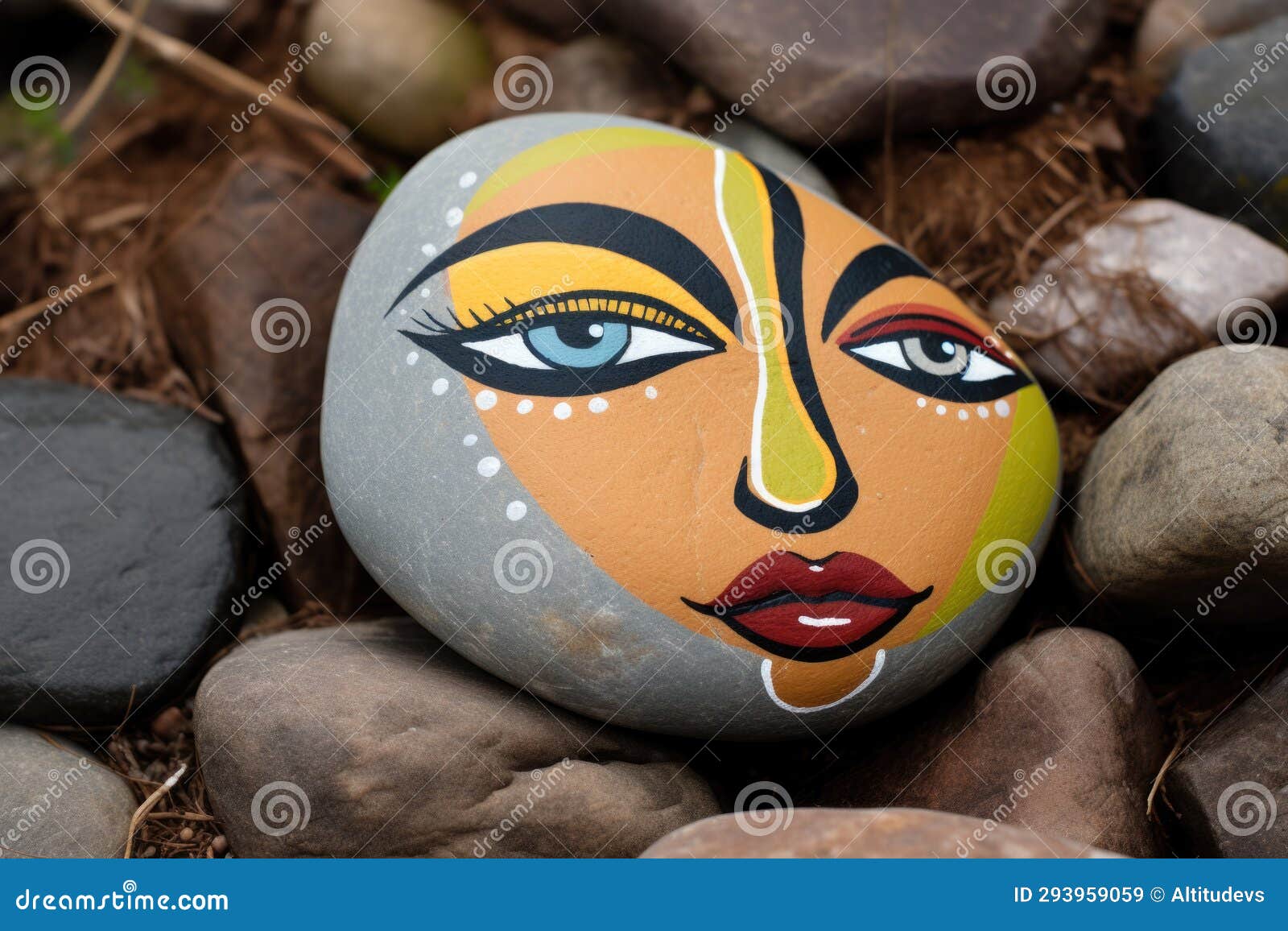 Closed Eyes Painted on a Flat Stone Painted Rock Art Stock Illustration ...