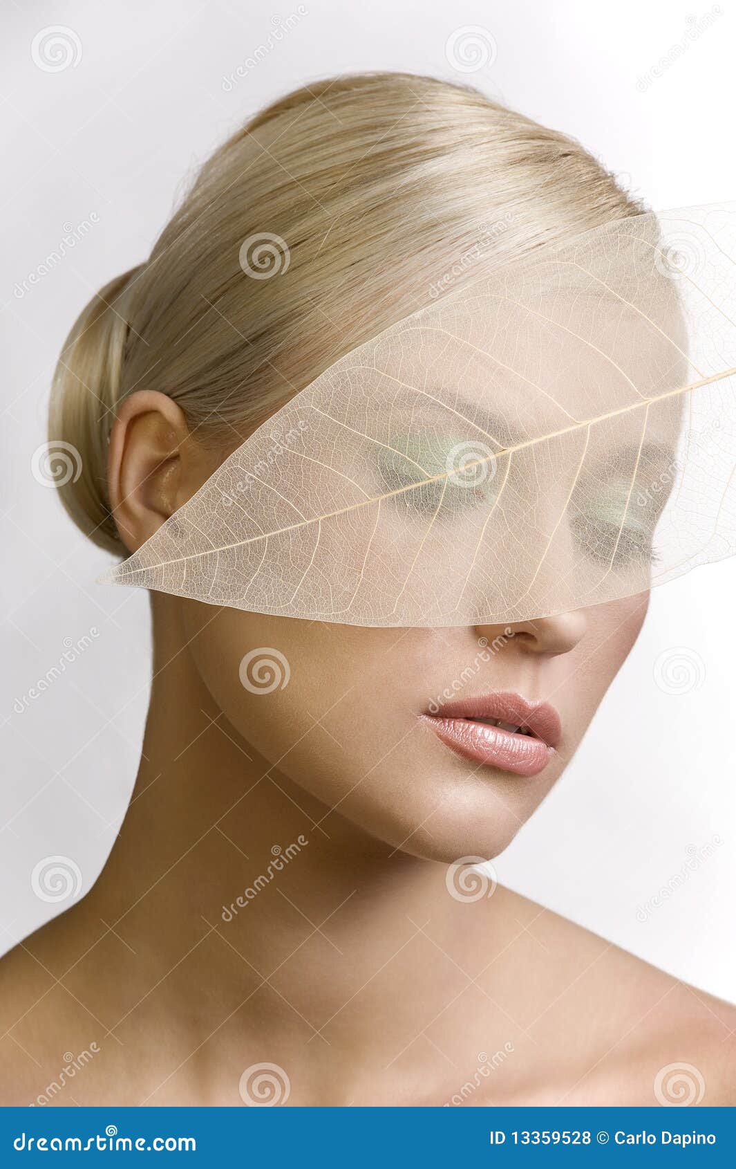 Closed Eyes Portrait with Leaf Stock Photo - Image of leaf, cosmetic ...