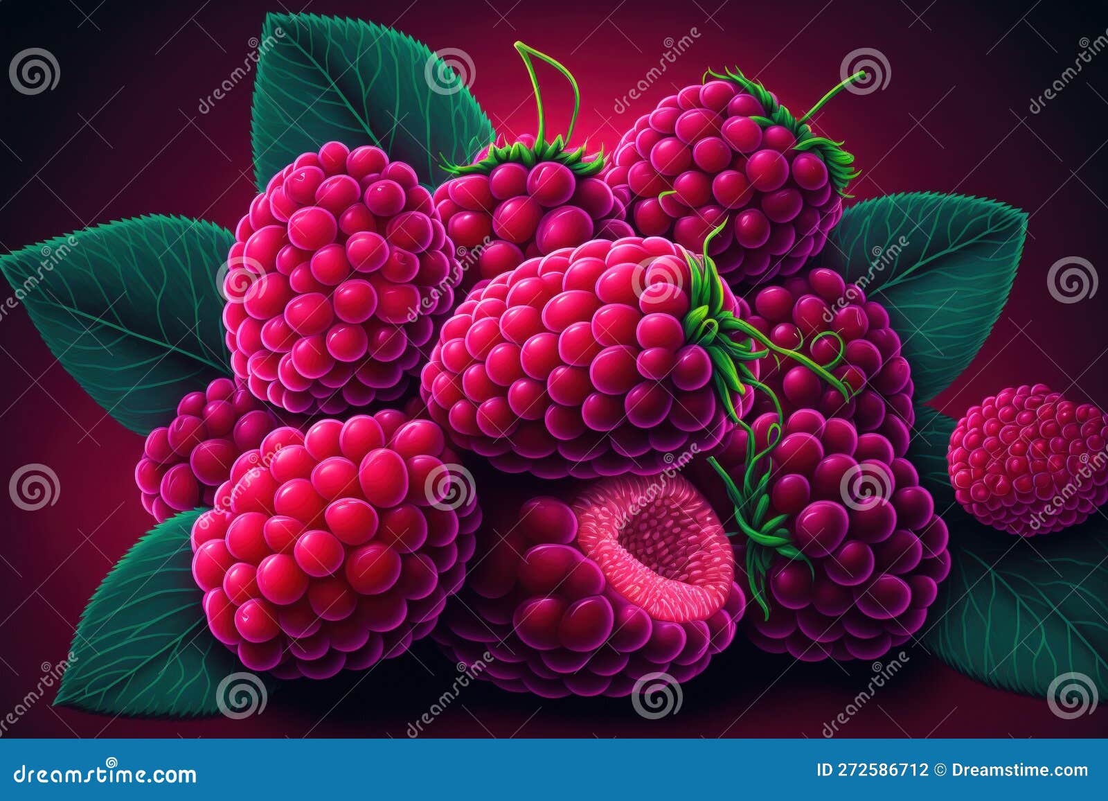 Closed Frame Macro Picture Shows a Cluster of Raspberries. Magenta in ...