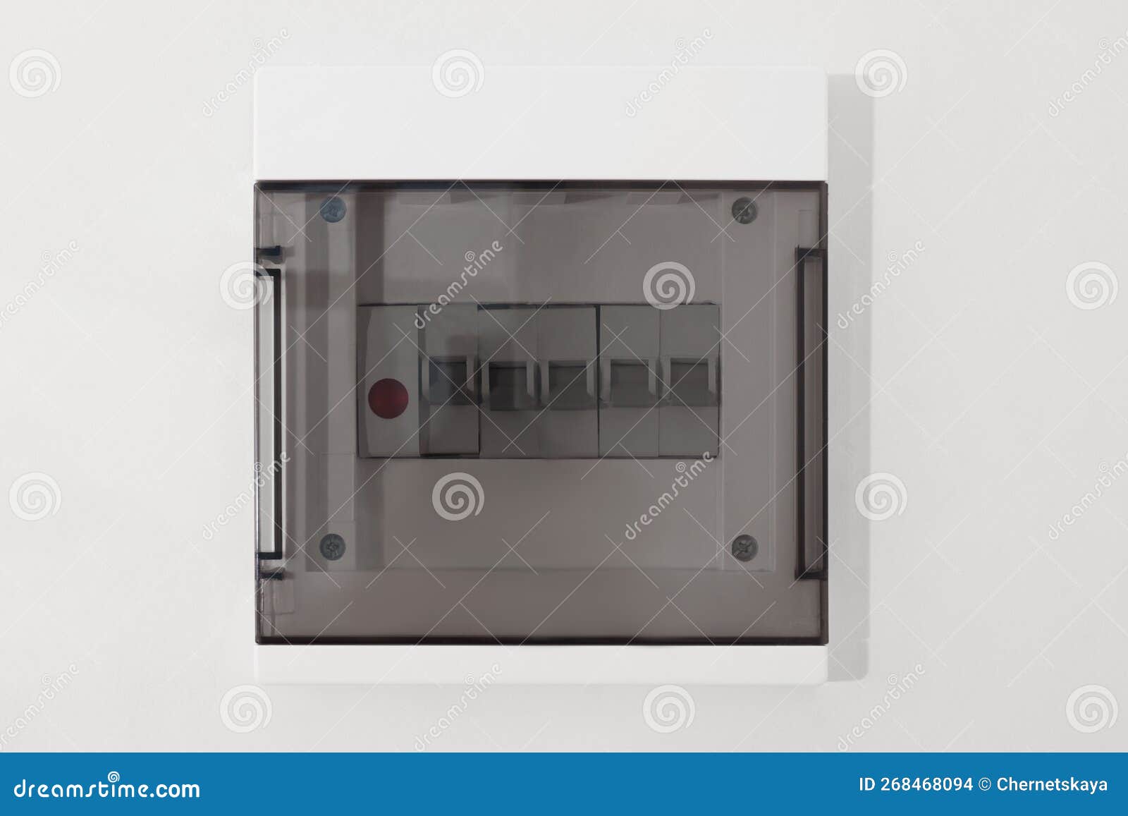 Closed Fuse Box on Beige Wall, Closeup Stock Photo - Image of object ...
