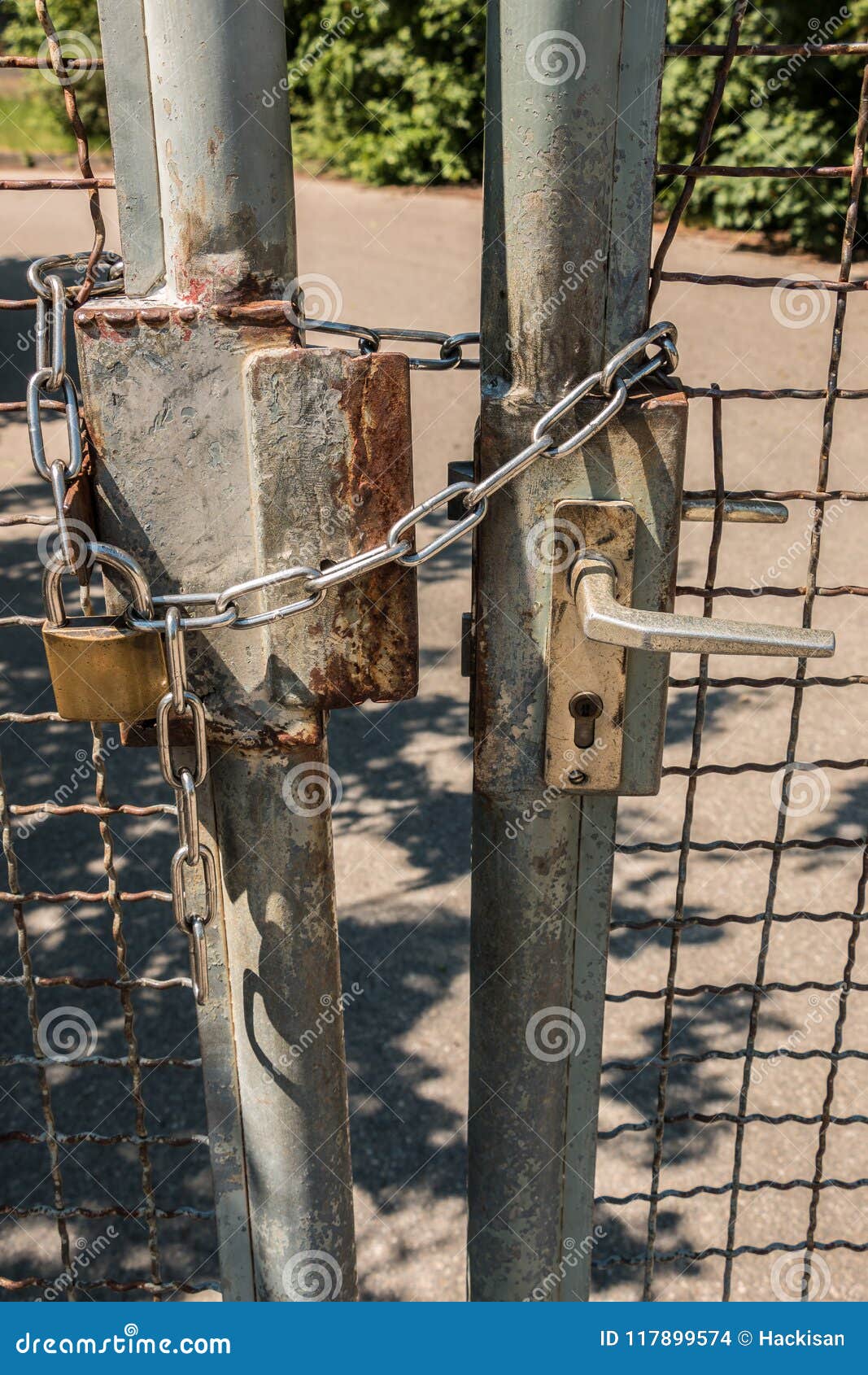 Closed Gate with Big Steel Chain and Padlock Stock Photo - Image of ...