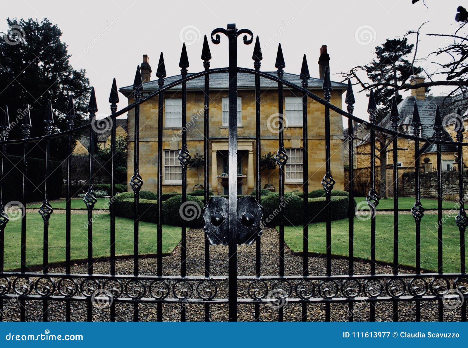 Closed gate stock image. Image of mansion, garden, house - 111613977