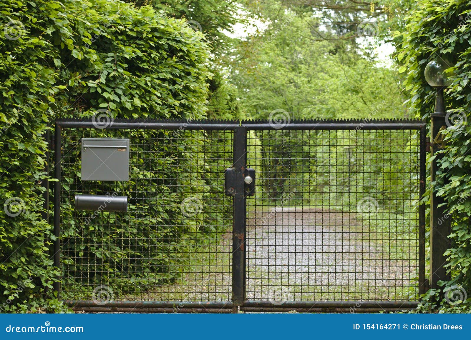 Closed Gate with a Path and Trees Around Stock Image - Image of nature ...