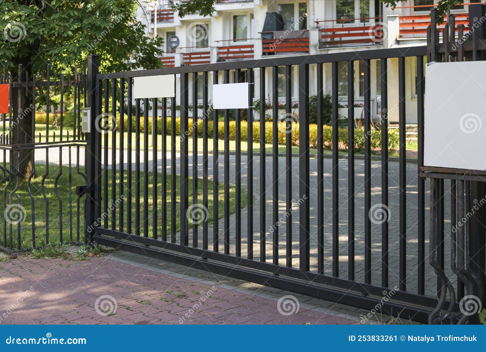Closed Gates in Front of a Government Office, Stock Image - Image of ...