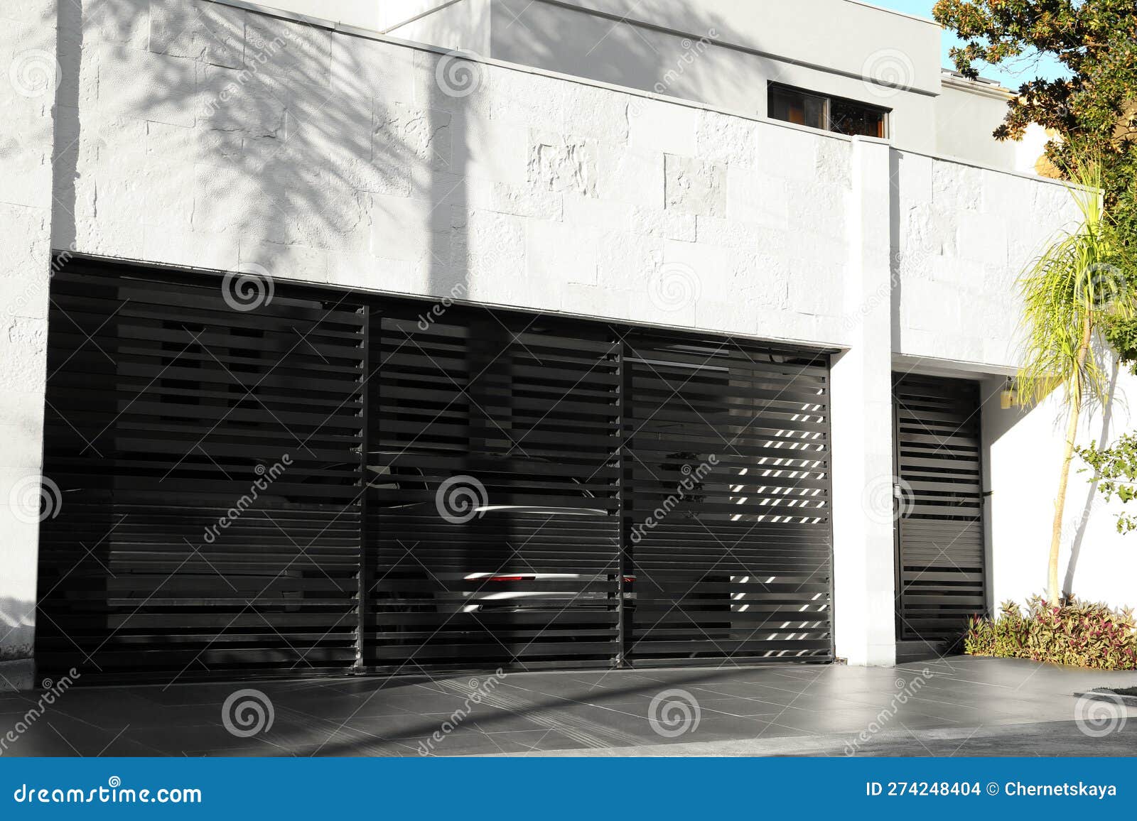 Closed Gates of Modern Garage. Exterior Design Stock Photo - Image of ...