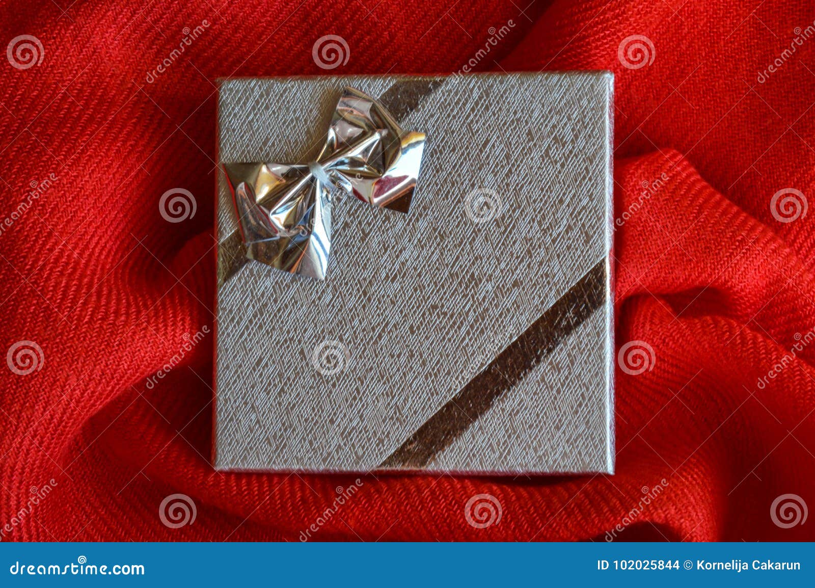 Silver gift box with a bow stock photo. Image of design - 102025844