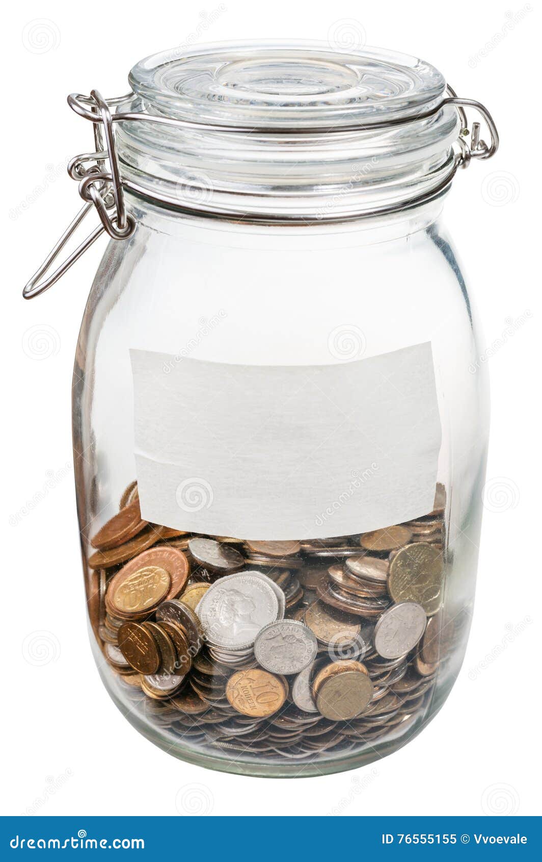Closed Glass Jar with Empty Label and Saved Coins Stock Image - Image ...
