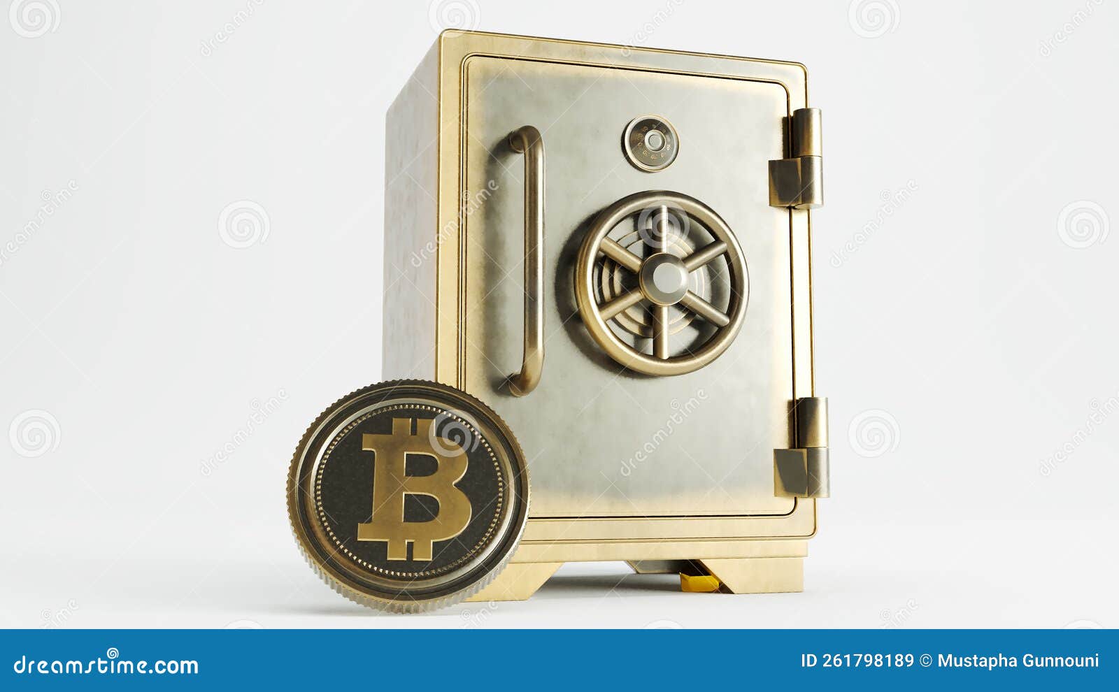 Closed Golden Safe Box with Golden Bit-coin Isolated on White ...