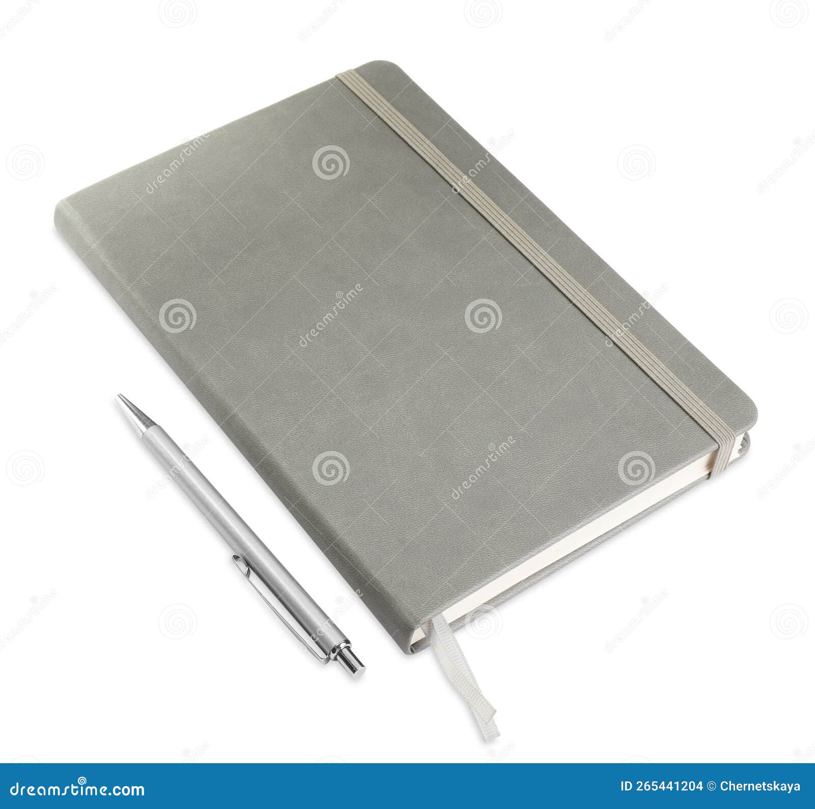 Closed Grey Notebook with Pen Isolated on White Stock Photo - Image of ...