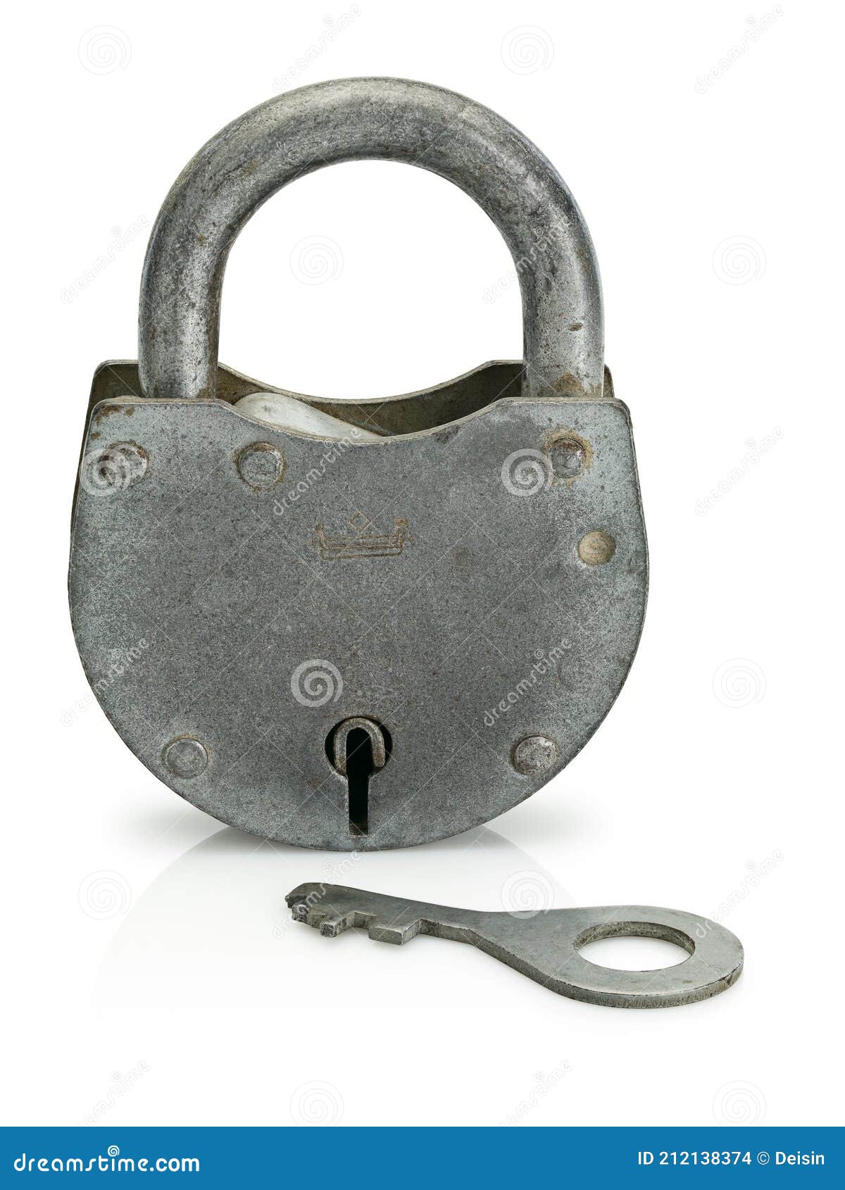 Closed Hinged Lock and Flat Key Stock Photo - Image of rivets, closeup ...