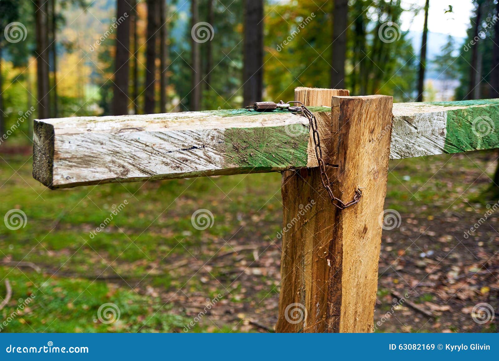 Closed with Lock Barrier Bar Gate in the Forest Stock Image - Image of ...
