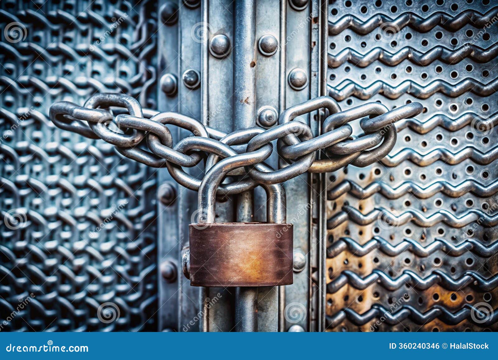 Closed Lock with Chains on Metal Background Stock Illustration ...