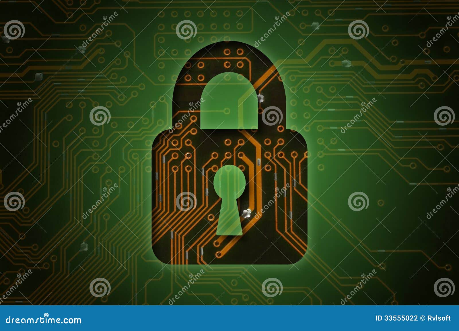 Closed Lock on Circuit Background Stock Illustration - Illustration of ...