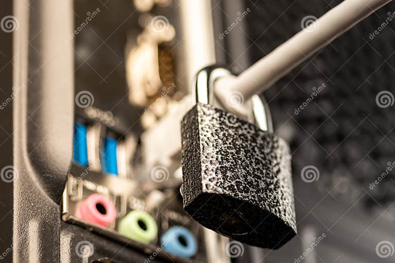 Lock Hanging on a Network Cable Stock Photo - Image of padlock, network ...