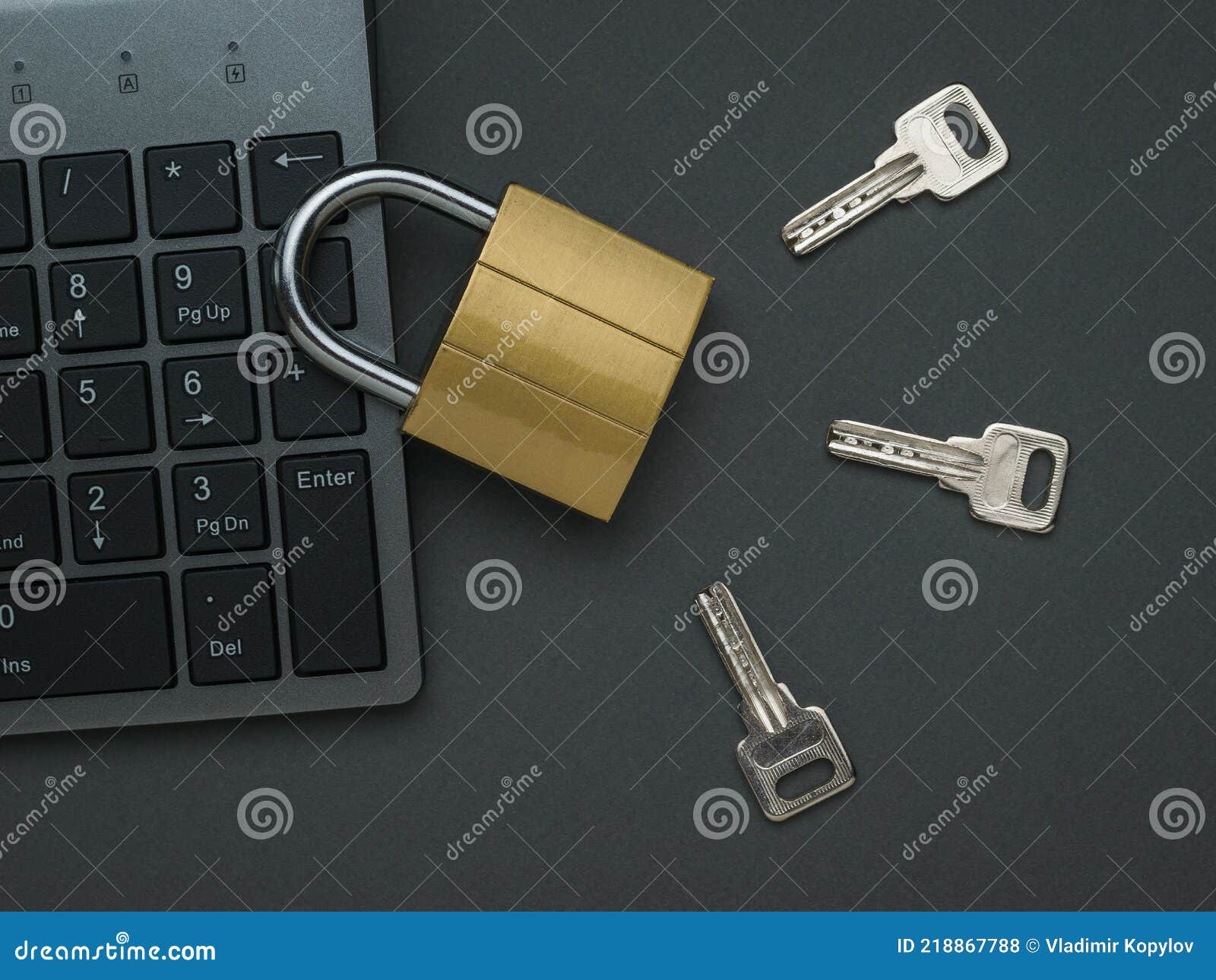 Closed Lock, Keyboard and Three Keys on a Dark Gray Background. Flat ...