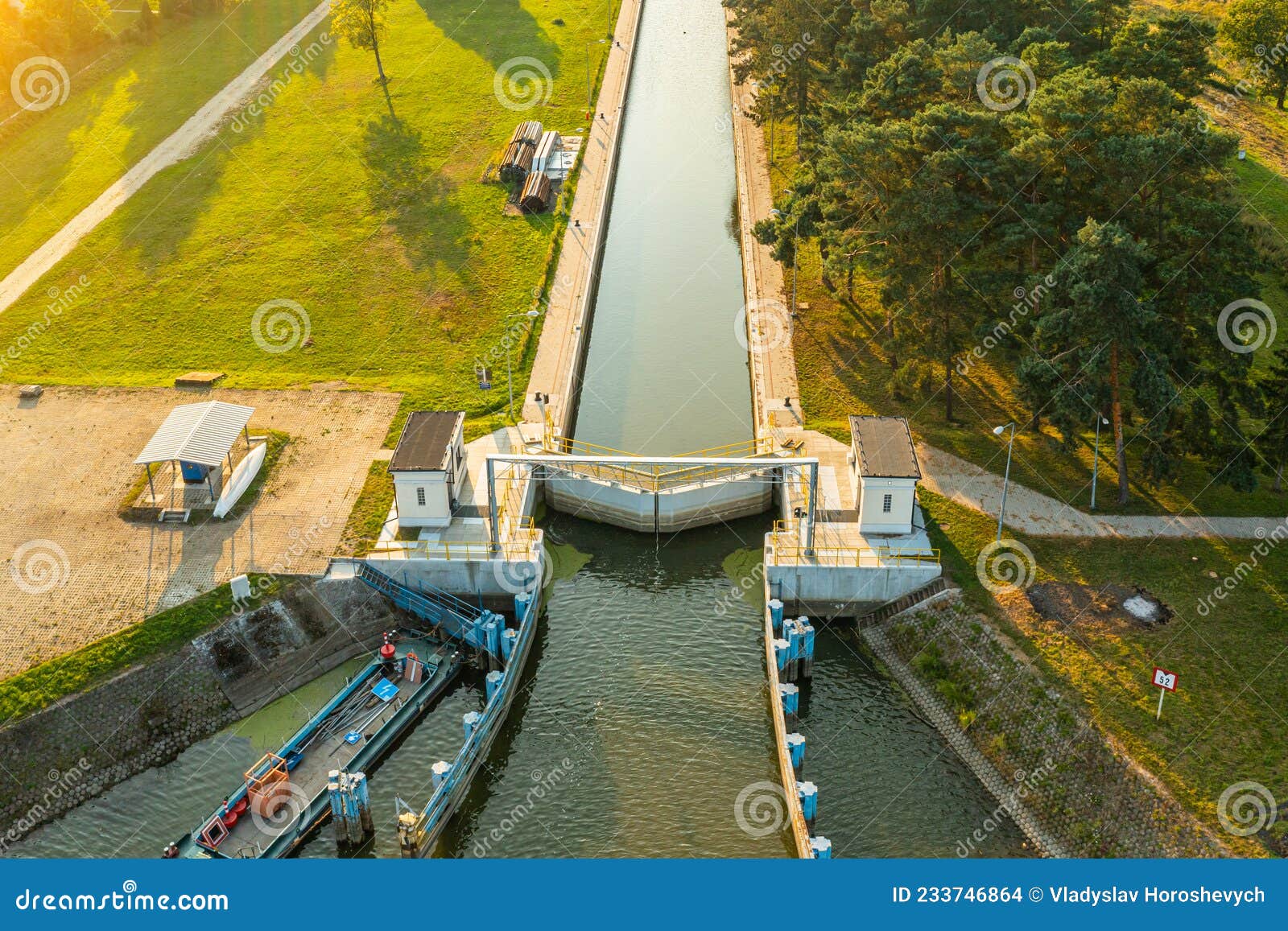 Closed Locks on the River, Transport Water Channel on the River ...