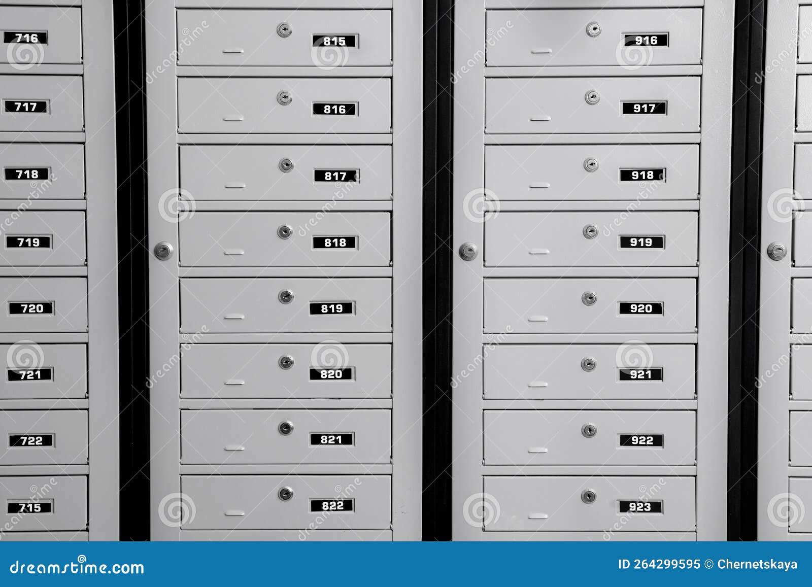 Closed Metal Mailboxes with Keyholes and Sequence Numbers Indoors Stock ...