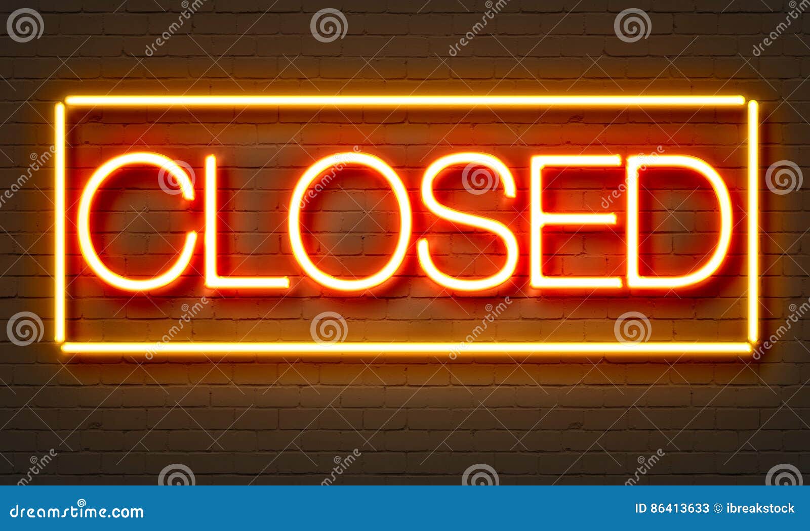 Closed Neon Sign on Brick Wall Background. Stock Image - Image of ...