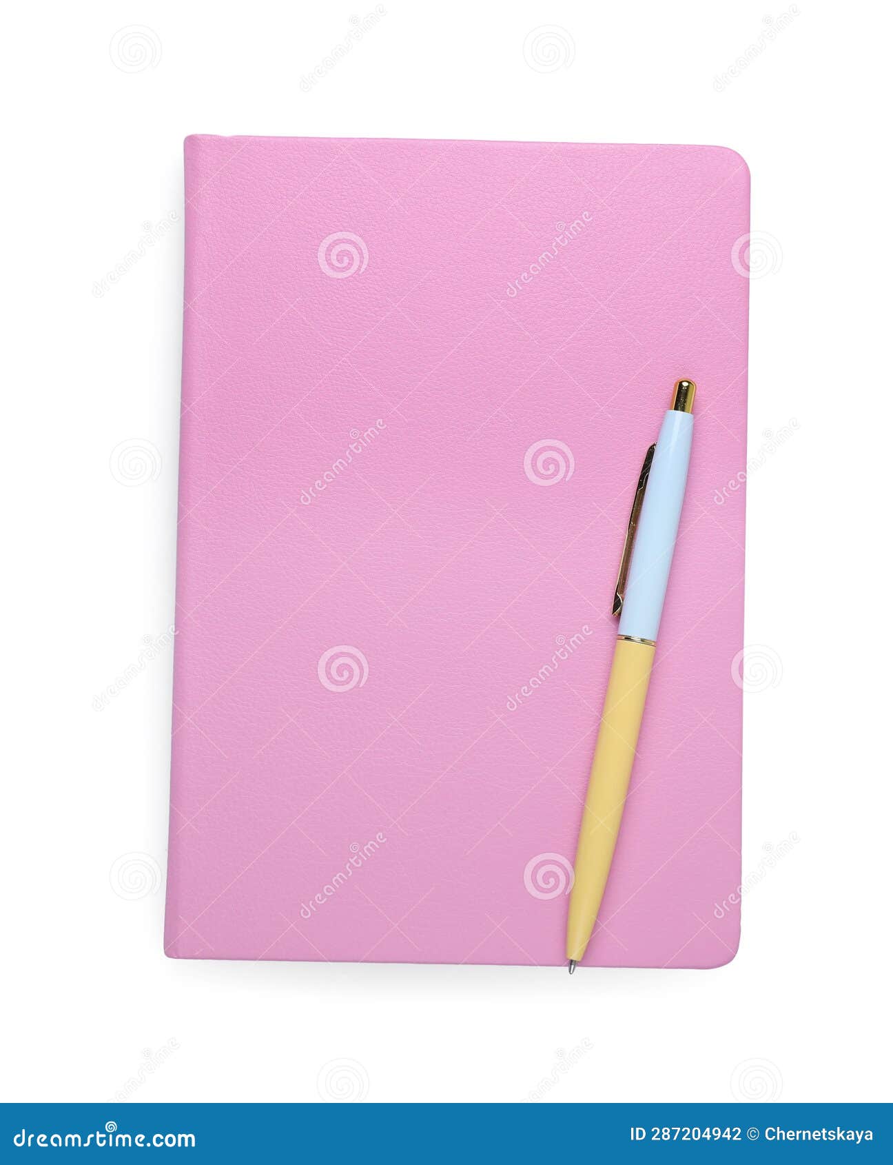 Closed Office Notebook and Pen Isolated on White, Top View Stock Photo ...