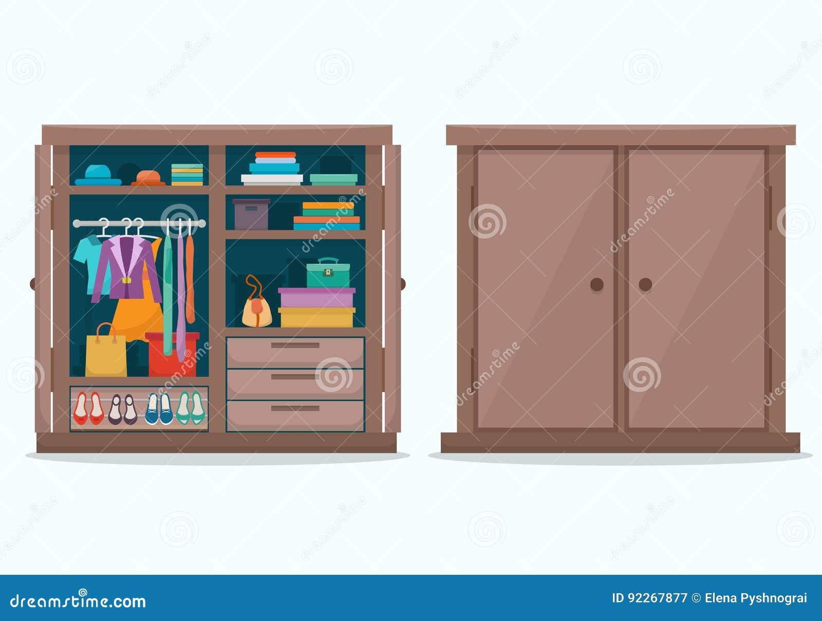 Closed And Open Cloths Wardrobe. Cartoon Vector | CartoonDealer.com ...