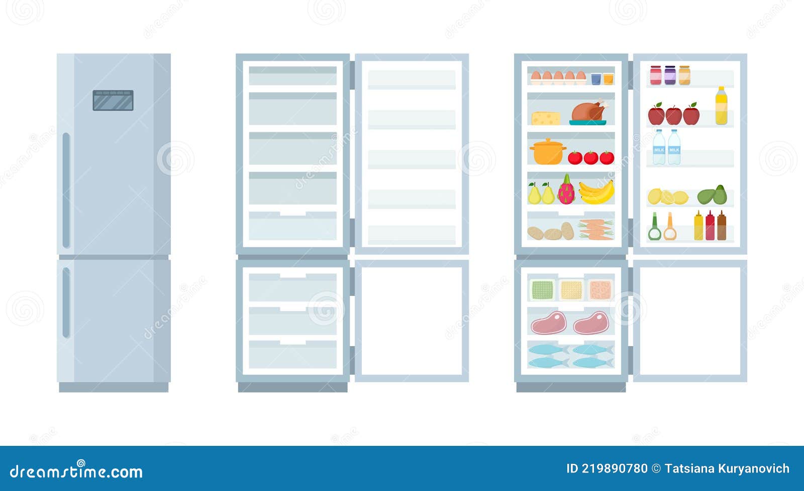 Closed And Open Empty Refrigerator. Fridge And Freezer Full Of Food ... Closed And Open Empty Refrigerator. Fridge And Freezer Full Of Food ...