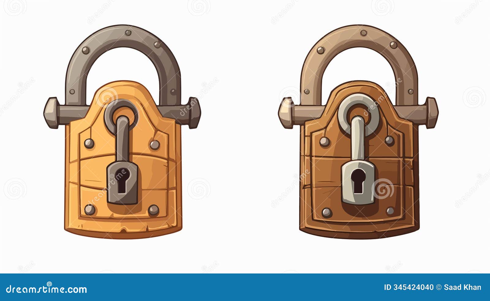 Closed and Open Locks Vector Drawing Cartoon Stock Vector ...