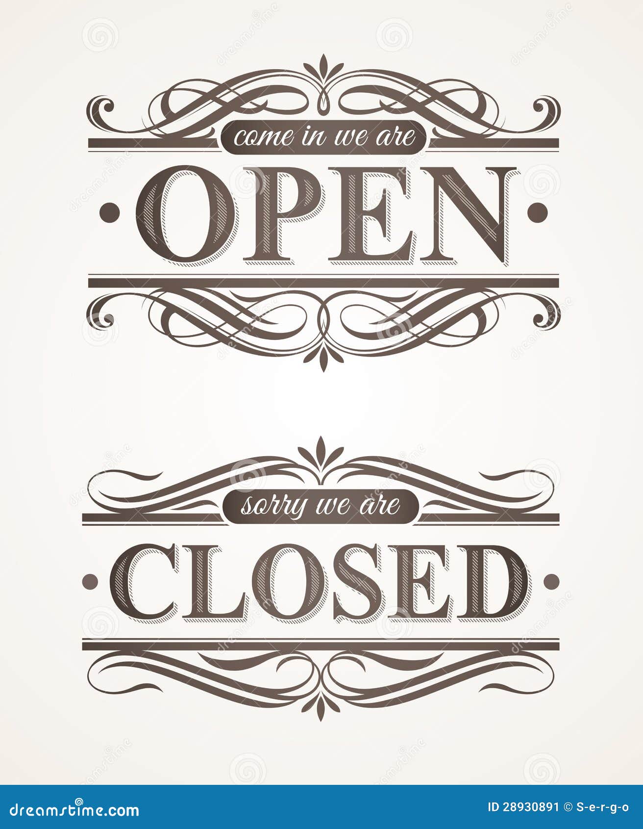 Closed and Open Ornate Retro Signs Stock Vector - Illustration of front ...