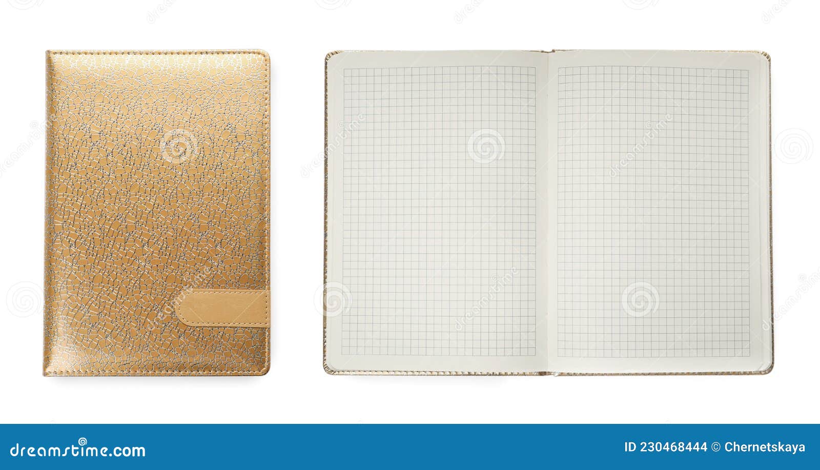 Closed and Open Planners on White Background, Top View. Collage Stock ...