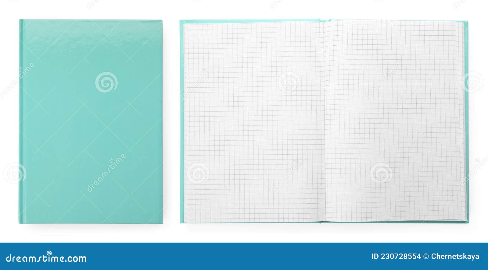 Closed and Open Planners on White Background, Top View. Collage Stock ...