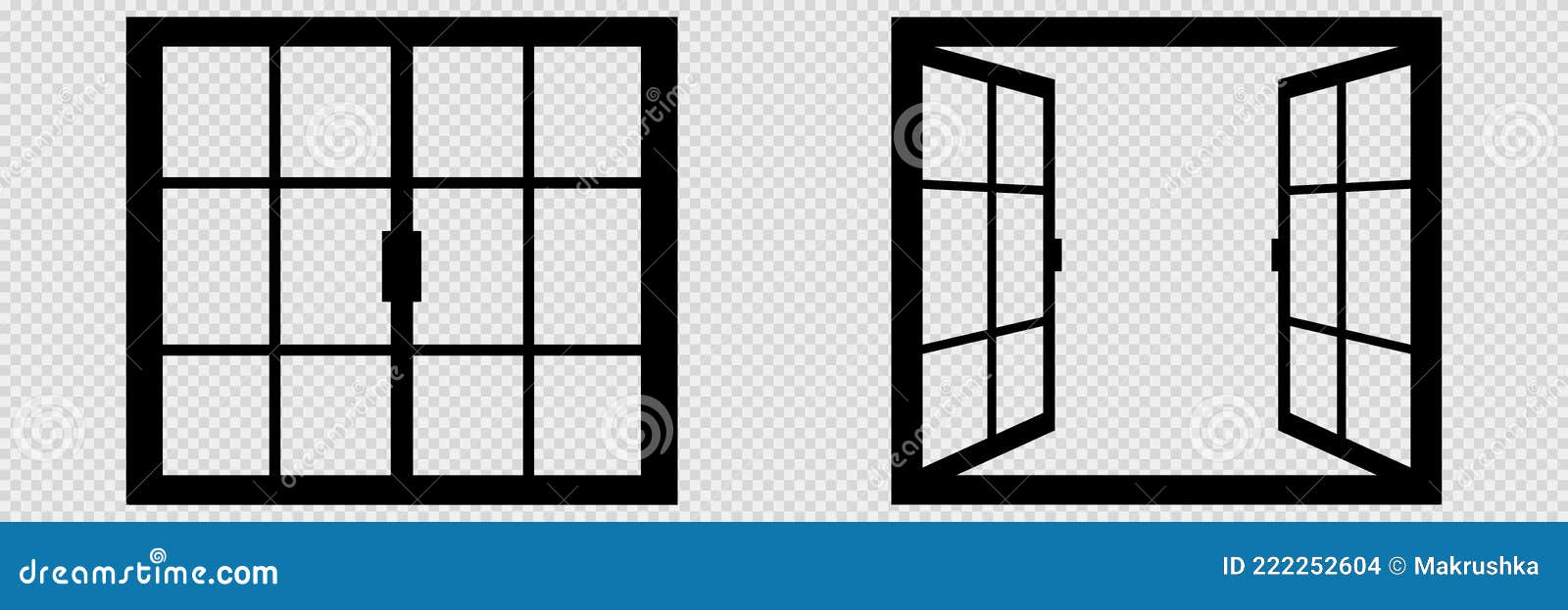 Closed and Open Window on Transparent Background. Isolated Thin Window ...