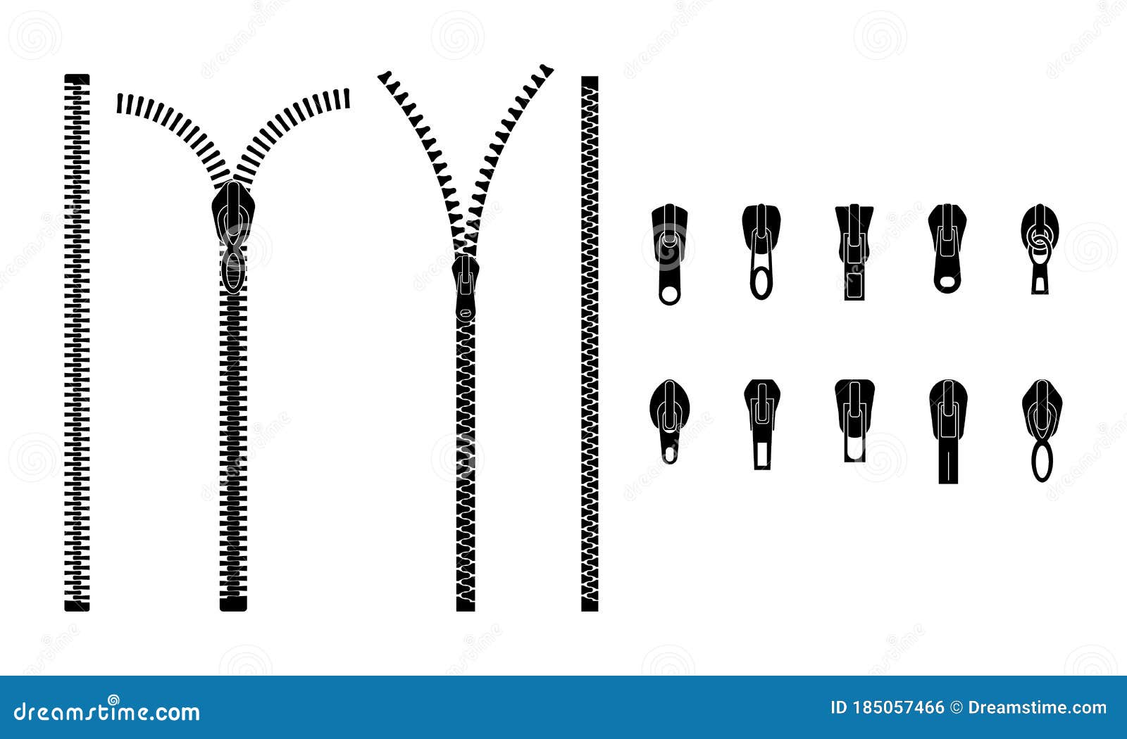 Zipper Pullers, Golden Zip Hasps, Different Shapes Stock Photo ...