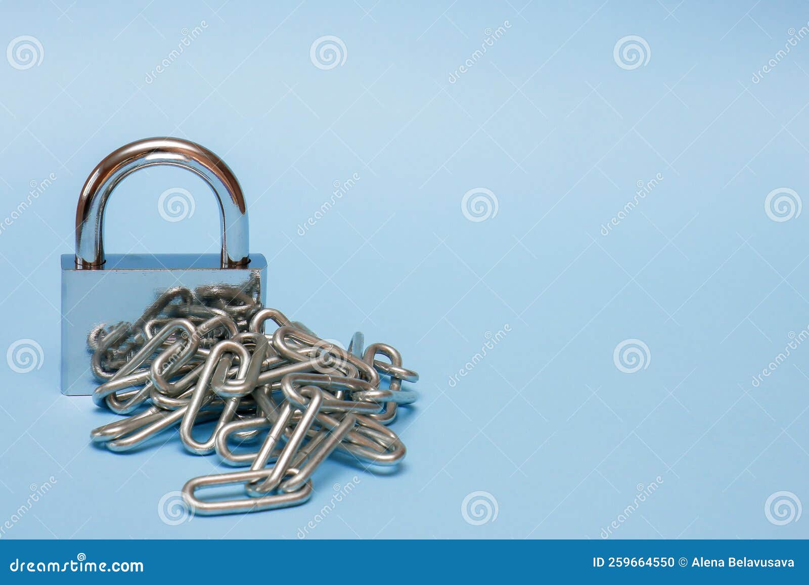 Closed Padlock with Chain on Blue Background with Copy Space Stock ...