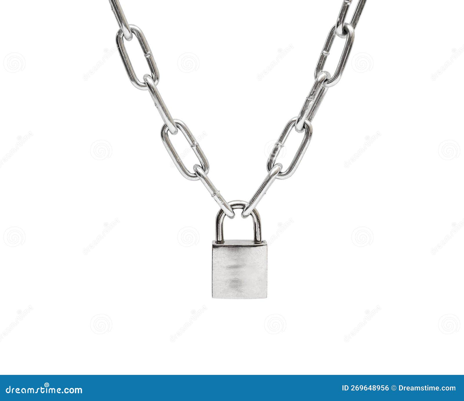 Closed Padlock Hanging on Chains. Isolated on White Stock Photo - Image ...