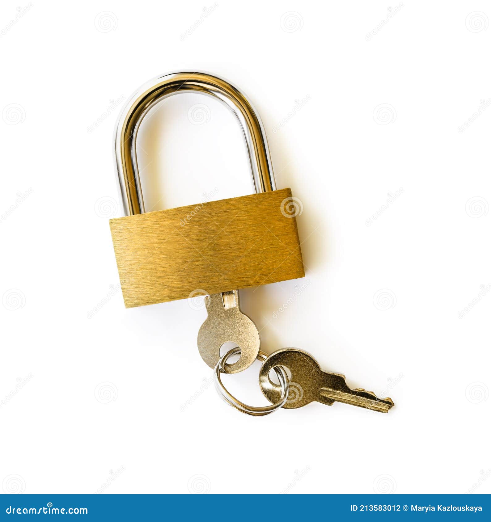 Closed Padlock with Keys Isolated on White Background. Locked Yellow ...