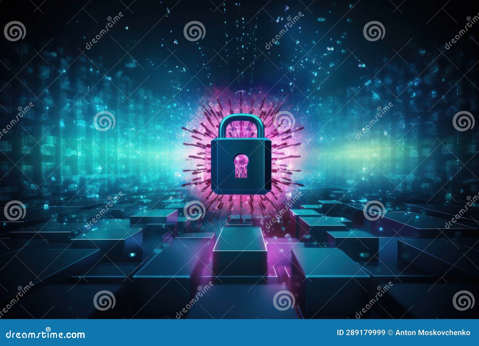 Closed Padlock on a Pink and Blue Abstract Digital Background. Stock ...