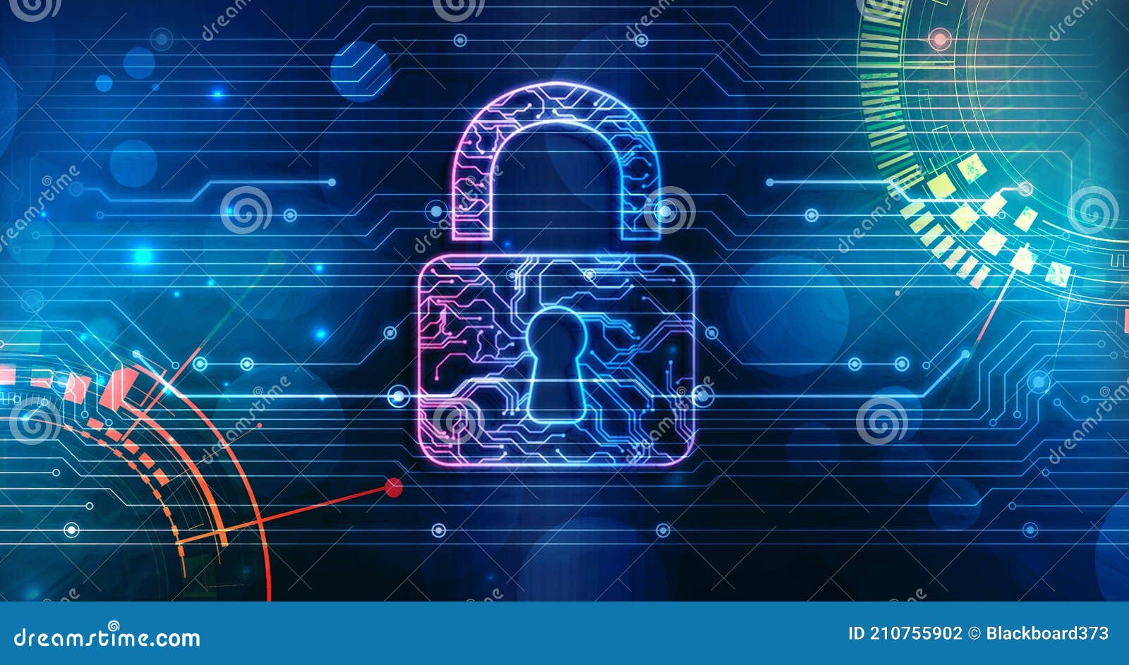 Closed Padlock on Technology Background, Technology Security Concept ...