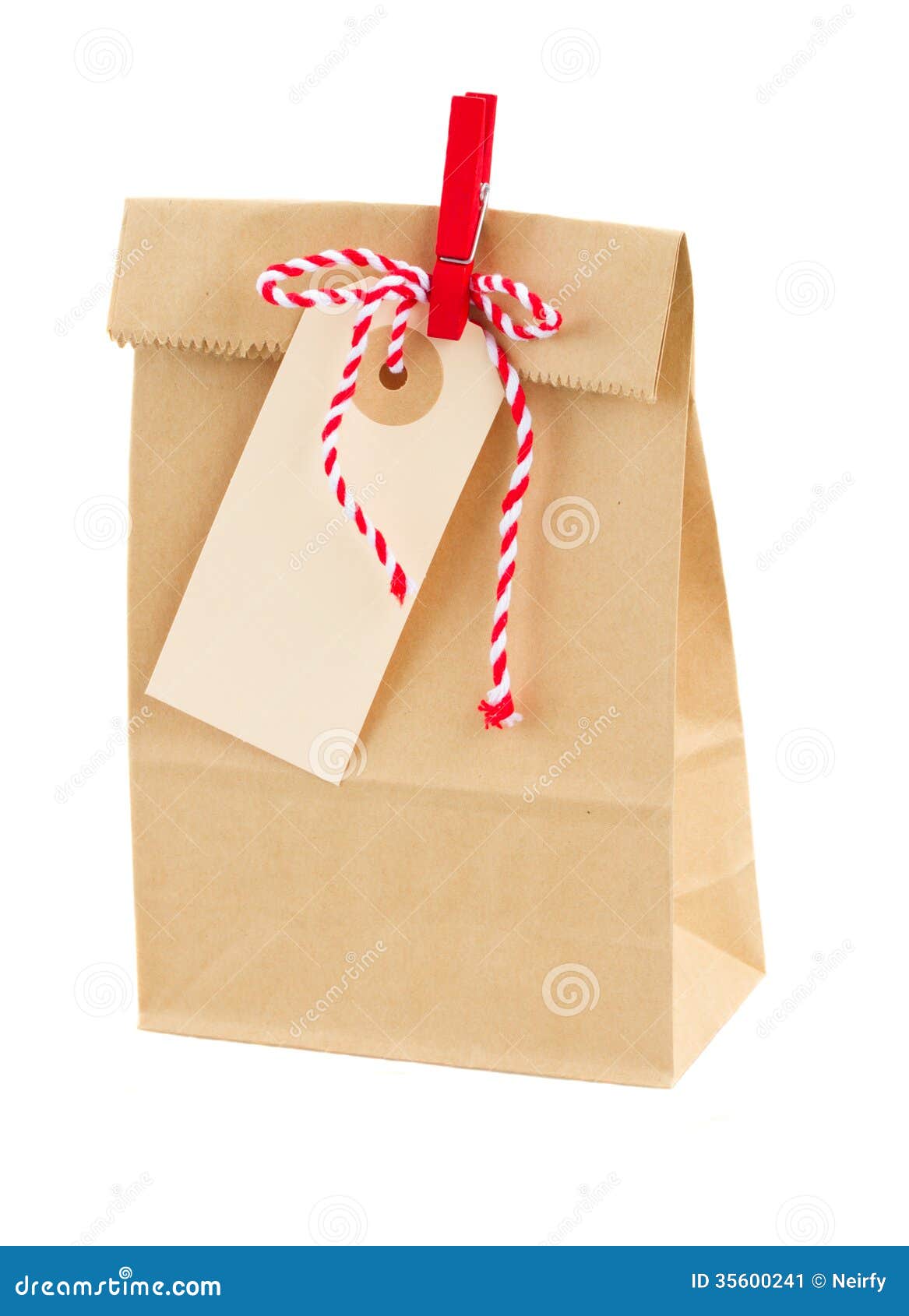 Closed paper bag with tag stock image. Image of object - 35600241