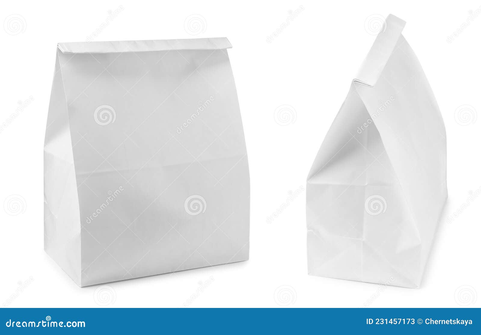 Closed Paper Bags on White Background, Collage Stock Image - Image of ...