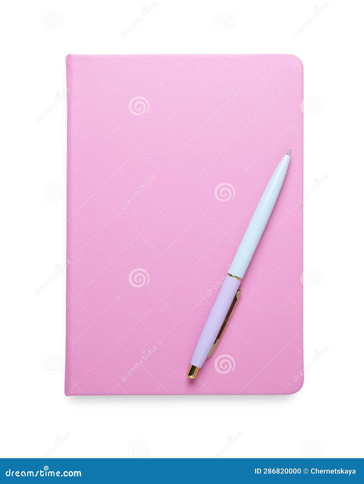 Closed Pink Office Notebook and Pen Isolated on White, Top View Stock ...